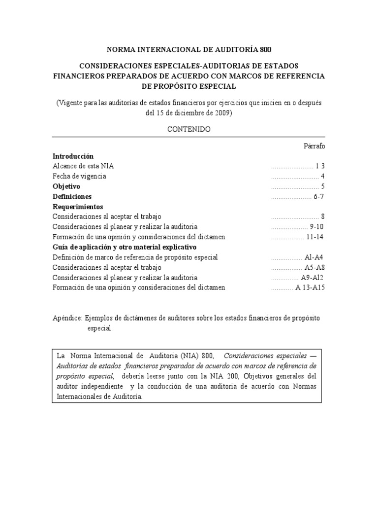 Nia 800 | PDF | Auditoría | Contralor