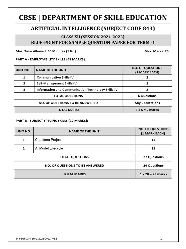 Cbse - Department of Skill Education: Artificial Intelligence (Subject ...