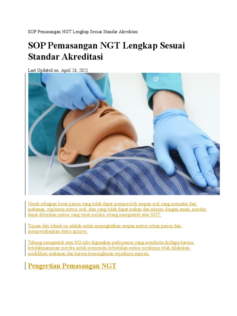 SOP Pemasangan NGT Lengkap Sesuai Standar Akreditasi | PDF