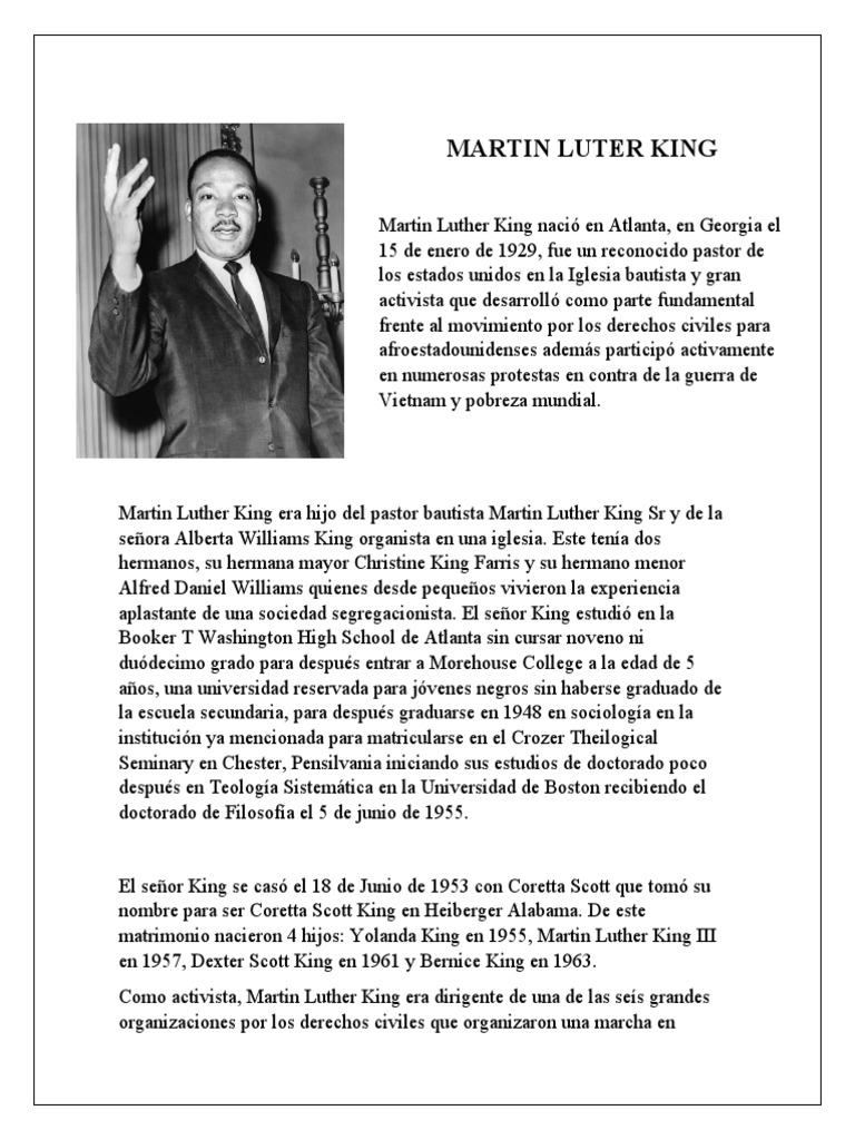 Biografía - Martin Luther King | PDF | Martin Luther King hijo.