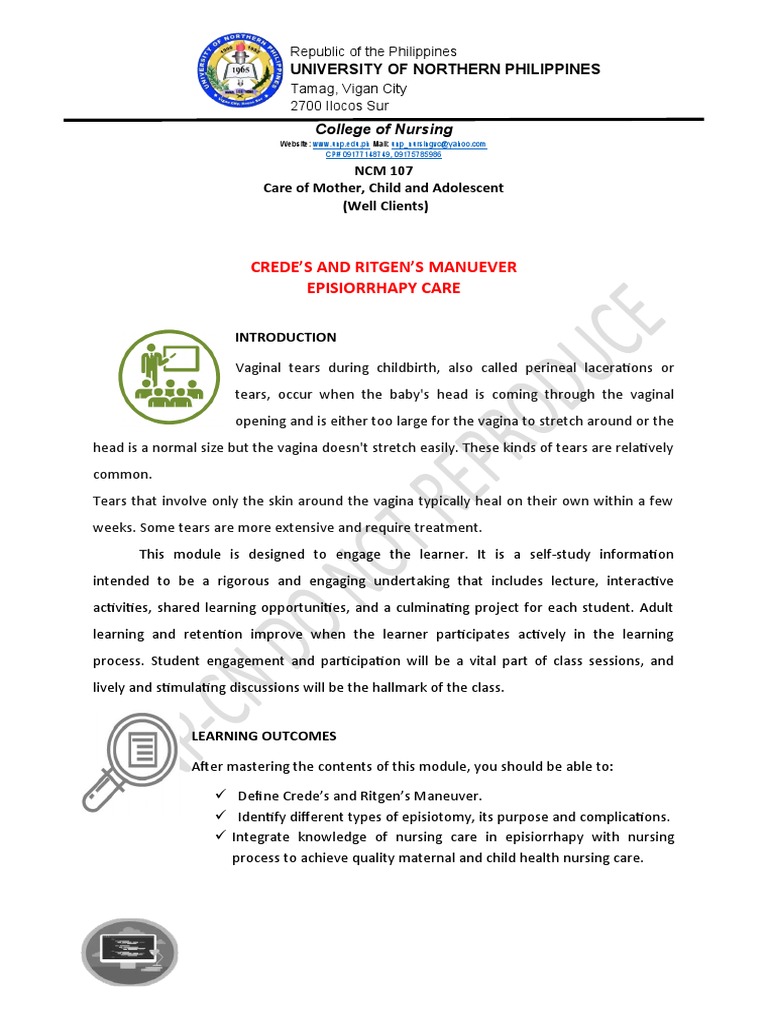 Crede's and Ritgen's Maneuver Episiorrhaphy Care | PDF | Childbirth ...