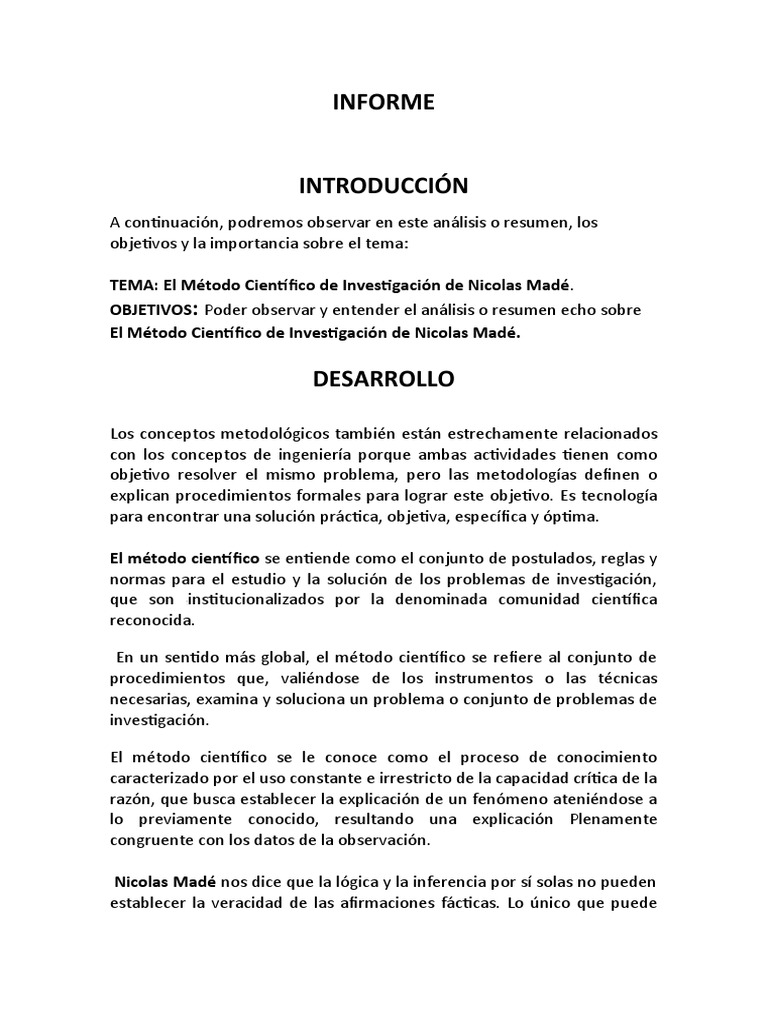 Informe Del Metodo Cientifico de Investigacón | PDF | Método científico ...