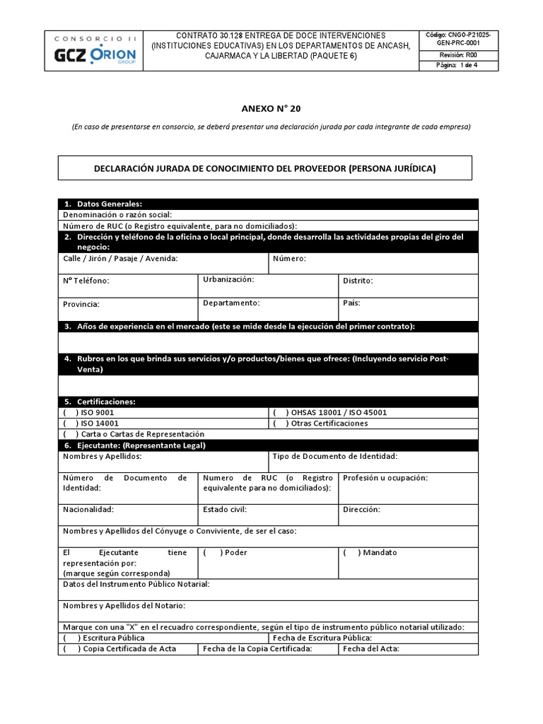 Anexo 20 - Declaración Jurada de Conocimiento Del Proveedor | PDF | Perú