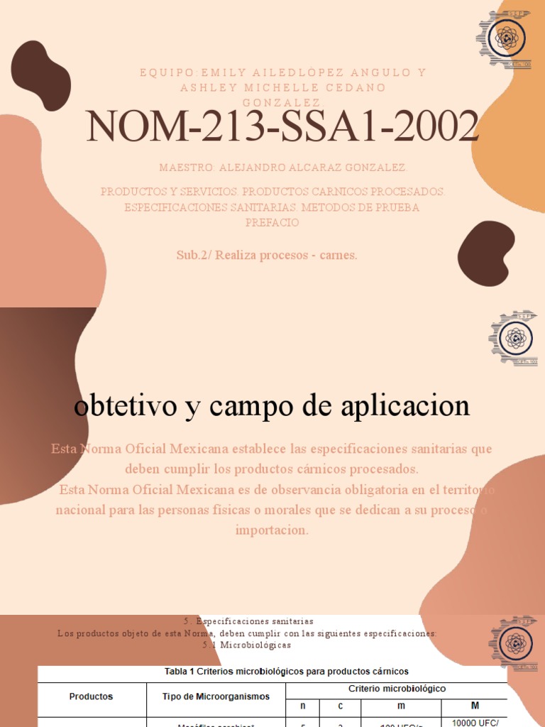 NORMA Oficial Mexicana NOM 213 SSA1 2002 | PDF | Carne | Comida y bebida