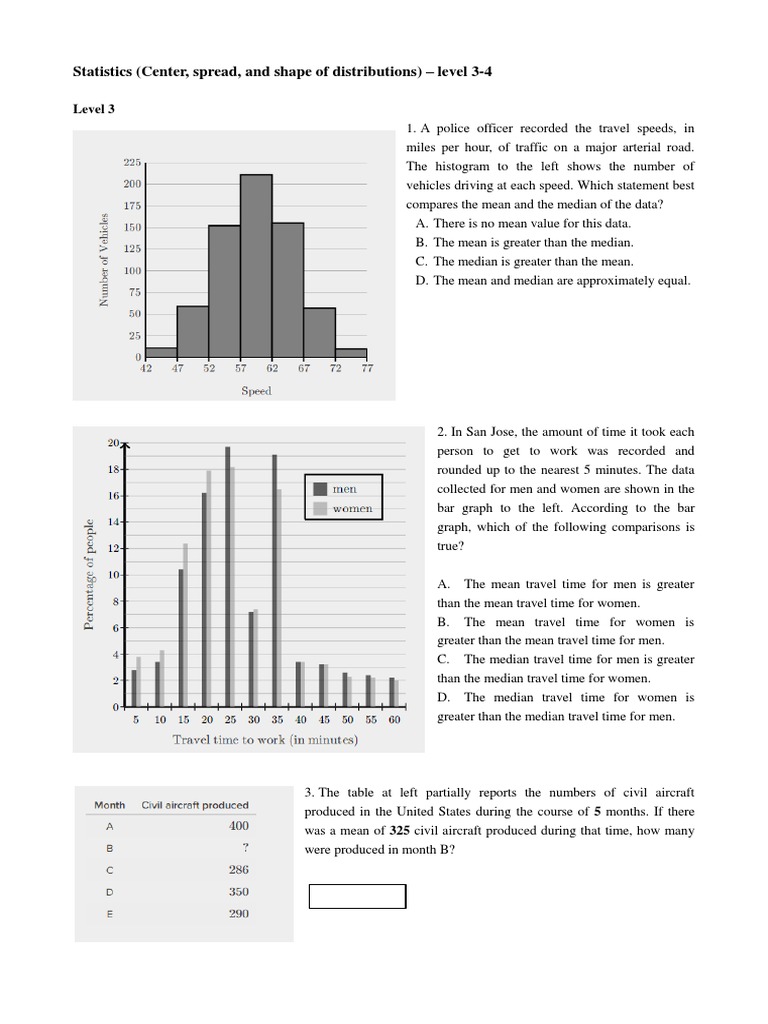 Center, Spread, and Shape of Distributions - Level 3-4 | PDF | Median ...