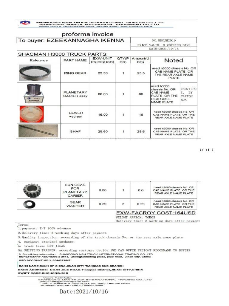 Truck Parts Invoice for Ikenna | PDF | Truck | Land Vehicles