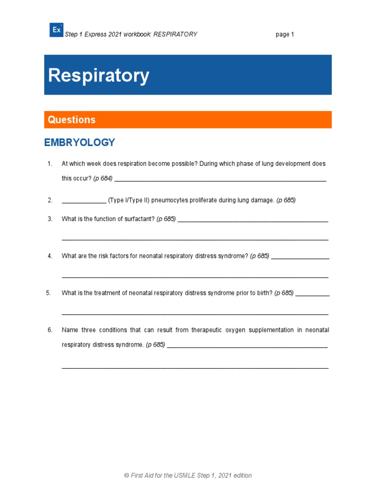 Respiratory: Questions | PDF | Respiratory Tract | Lung