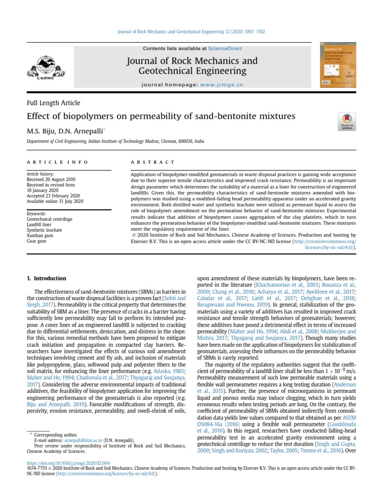 2020-Effect of Biopolymers On Permeability of Sand-Bentonite Mixtures ...
