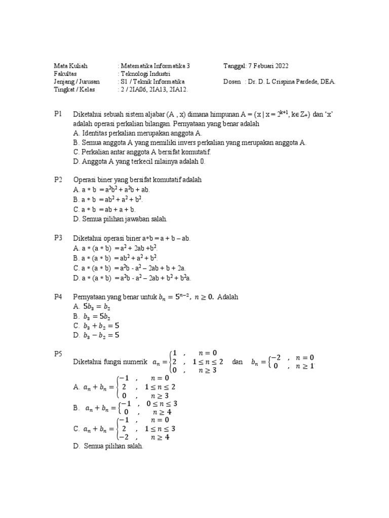 Soal UAS Matematika Informatika | PDF
