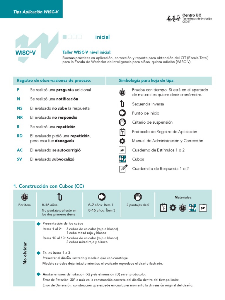 Tips WISC-V - Nivel Inicial | PDF