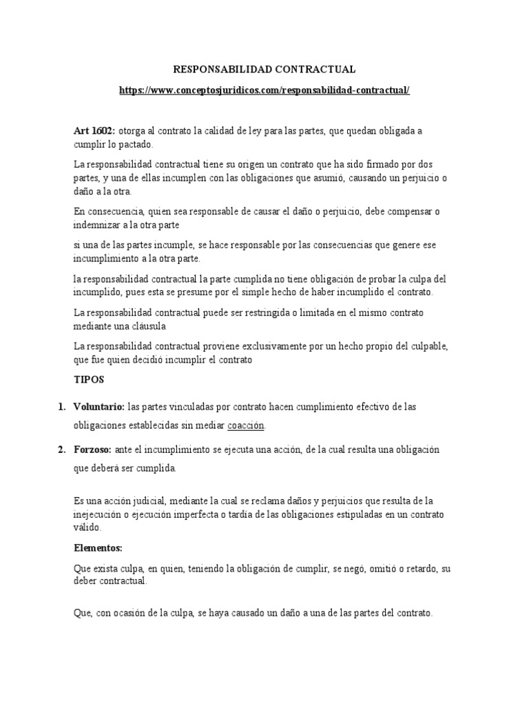 Responsabilidad Contractual | PDF | Derecho