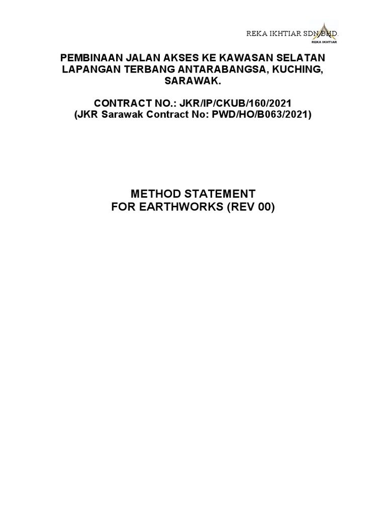 Method Statement For Earthworks (Rev 00) | PDF | Road | Earth Sciences