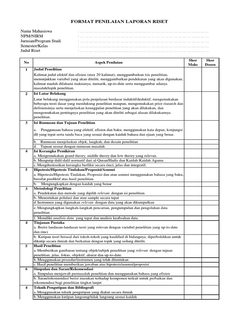 Format Penilaian Laporan Riset | PDF