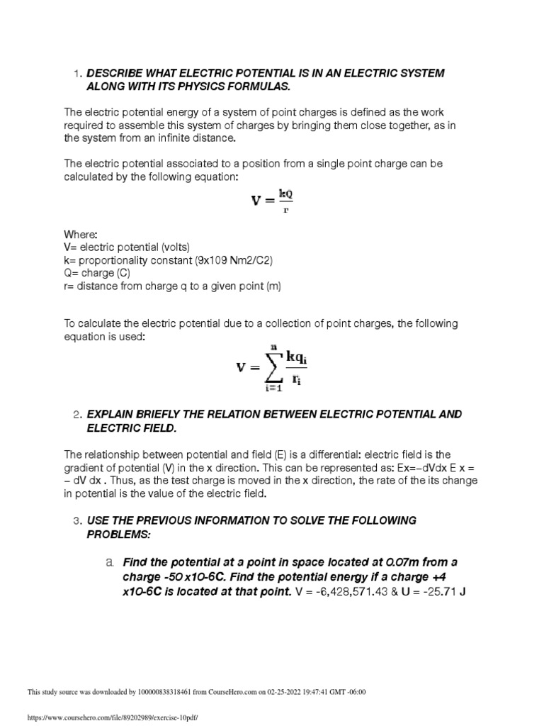 Describe What Electric Potential Is in An Electric System Along With ...