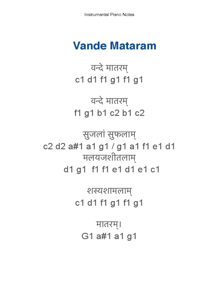 Vande Mataram (Piano Notes) | PDF