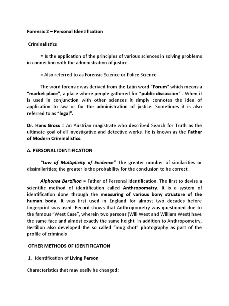 Personal Identification Lecture | PDF | Fingerprint | Skin