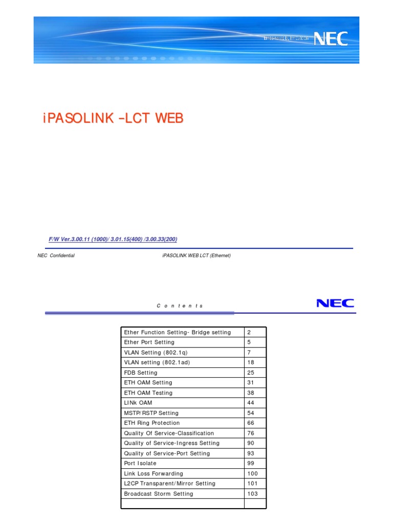 Configuring VLAN Settings on the NEC iPASOLINK LCT Ethernet Switch | PDF | Internet Architecture ...