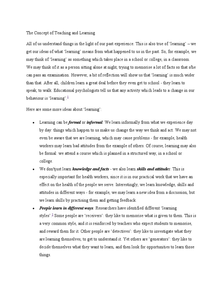 The Concept of Teaching and Learning | PDF | Learning | Teachers