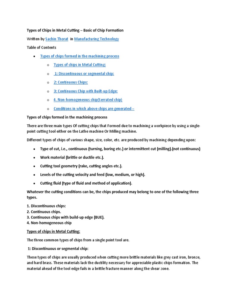 Types of Chips in Metal Cutting | PDF | Machining | Ductility