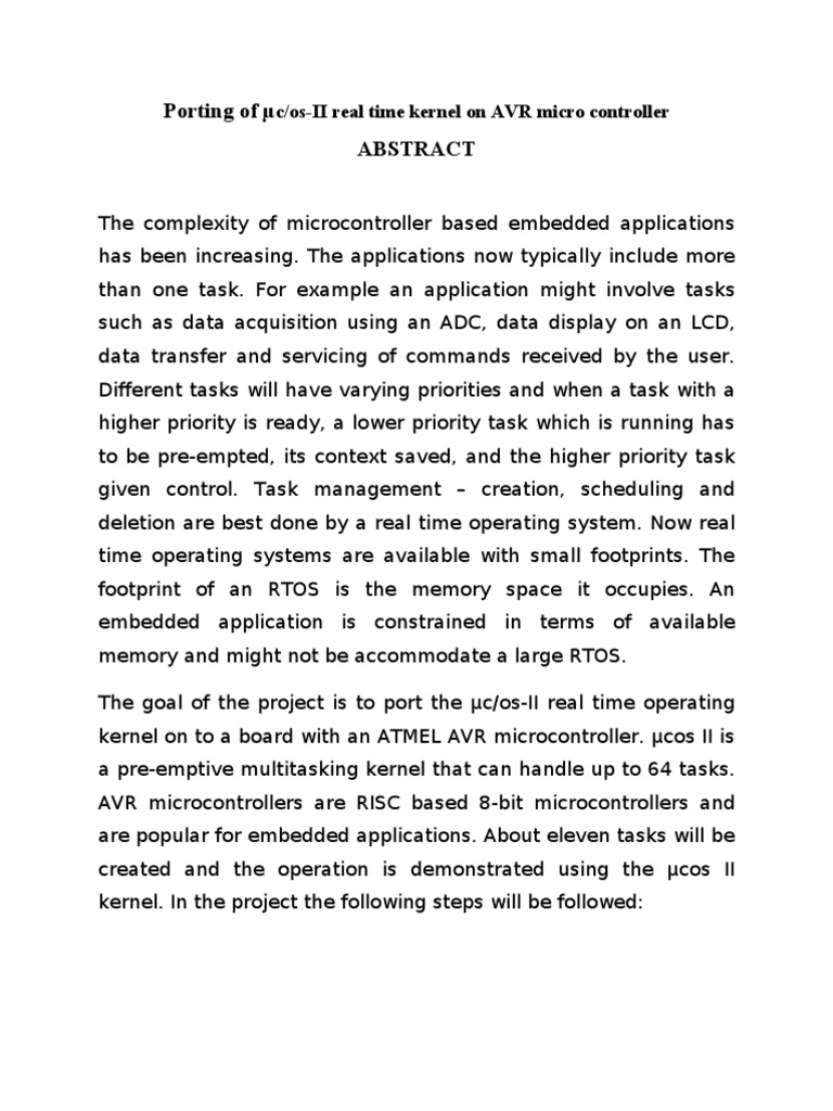 Porting of cos-II Real Time Kernel On AVR Micro Controller | PDF