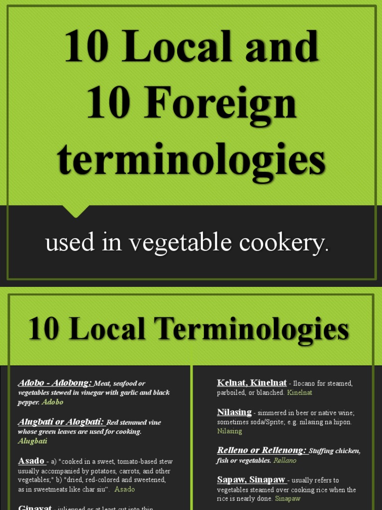 10 Local and 10 Foreign Terminologies: Used in Vegetable Cookery | PDF ...