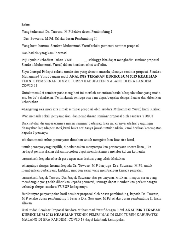 Contoh Script Moderator Sempro | PDF