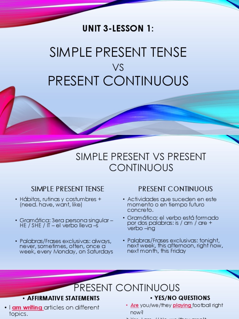 Unit 3-Lesson 1:: Simple Present Tense Present Continuous | PDF | Linguistics | Grammar