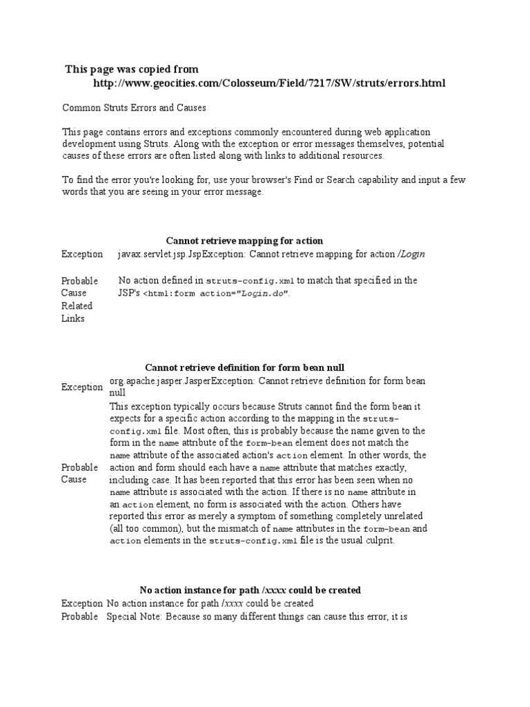 Common Errors in Struts | PDF | Java Server Pages | Html Element