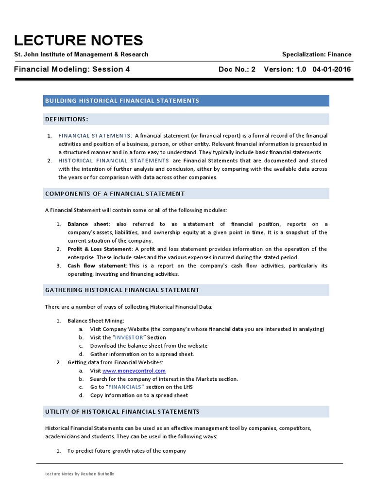 Lecture Notes: Financial Modeling: Session 4 | PDF | Financial ...