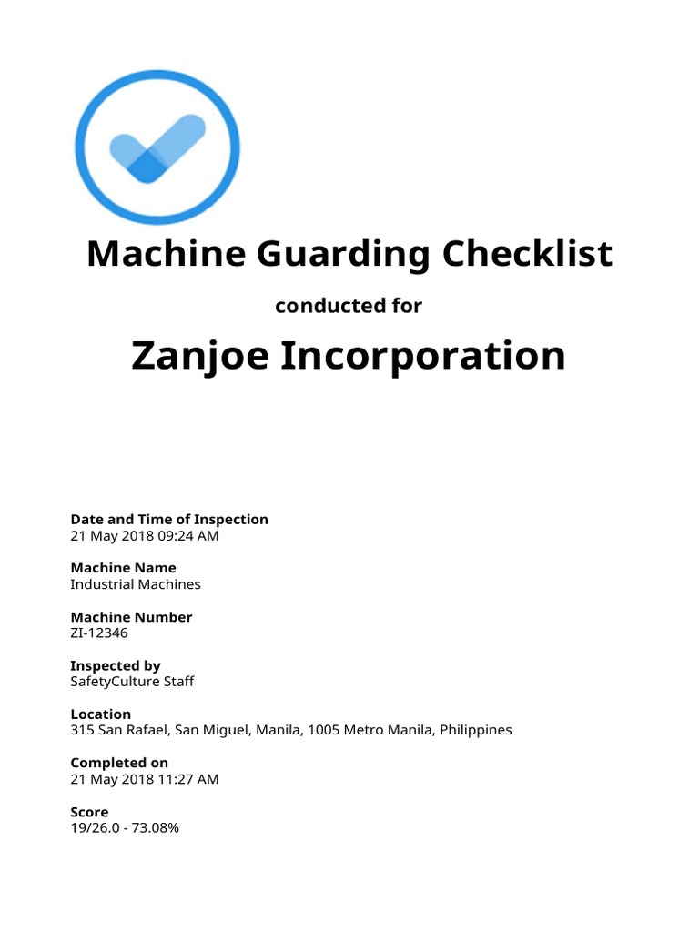 Machine Guarding Checklist Report | PDF | Machines | Personal ...