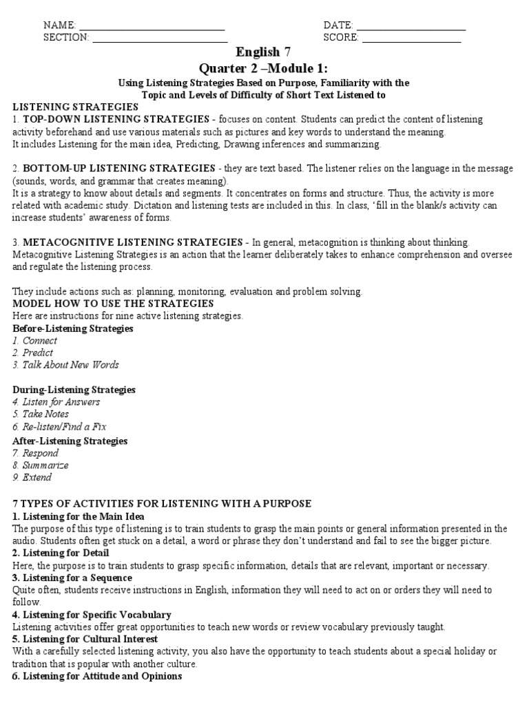 English 7 Quarter 2 - Module 1 | PDF | Metacognition | Internet & Web