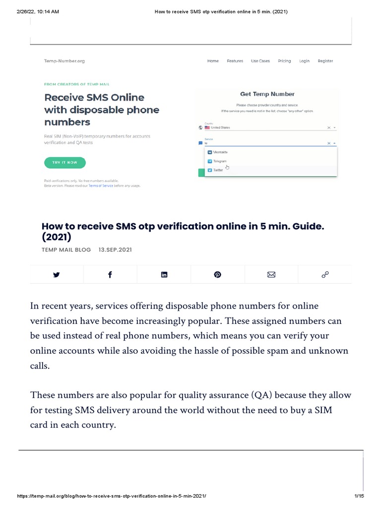 How To Receive SMS Otp Verification Online in 5 Min. (2021) | PDF ...