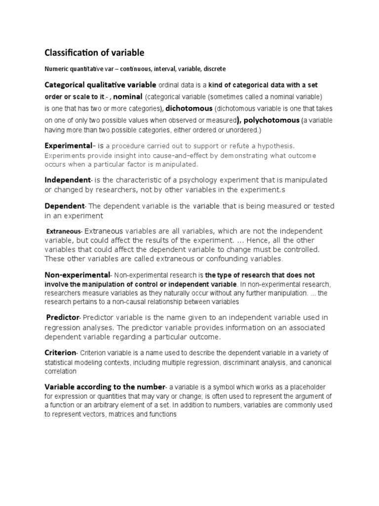 Classification of Variable | PDF | Dependent And Independent Variables | Categorical Variable