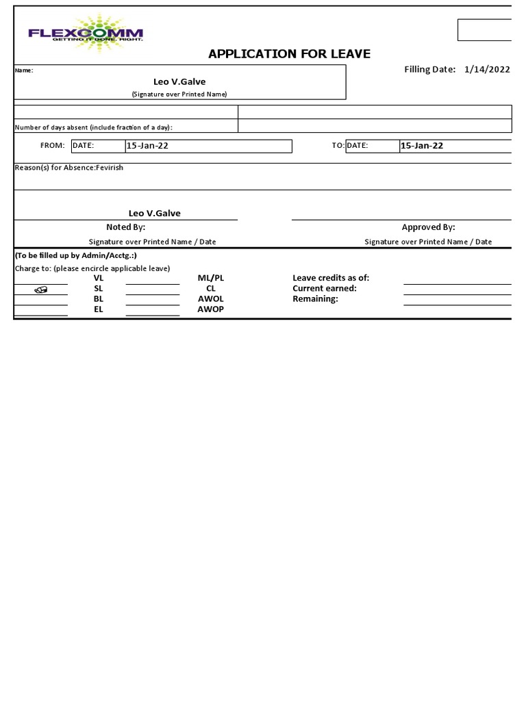 Application For Leave Form | PDF