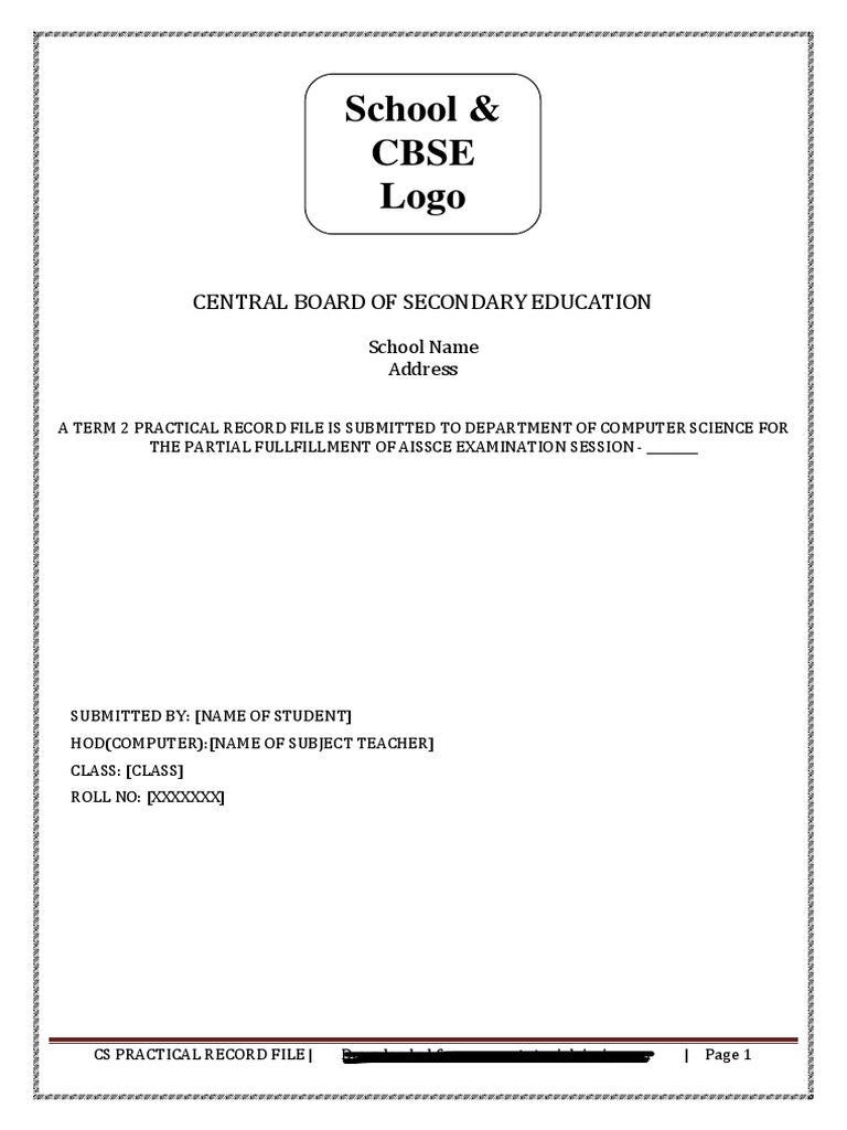 Class 10 CS Practical Record File | PDF | Table (Database) | String ...