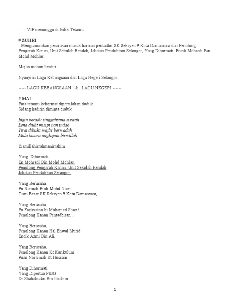 Teks Pengacara Majlis Graduasi T6 & HAC 2016 | PDF