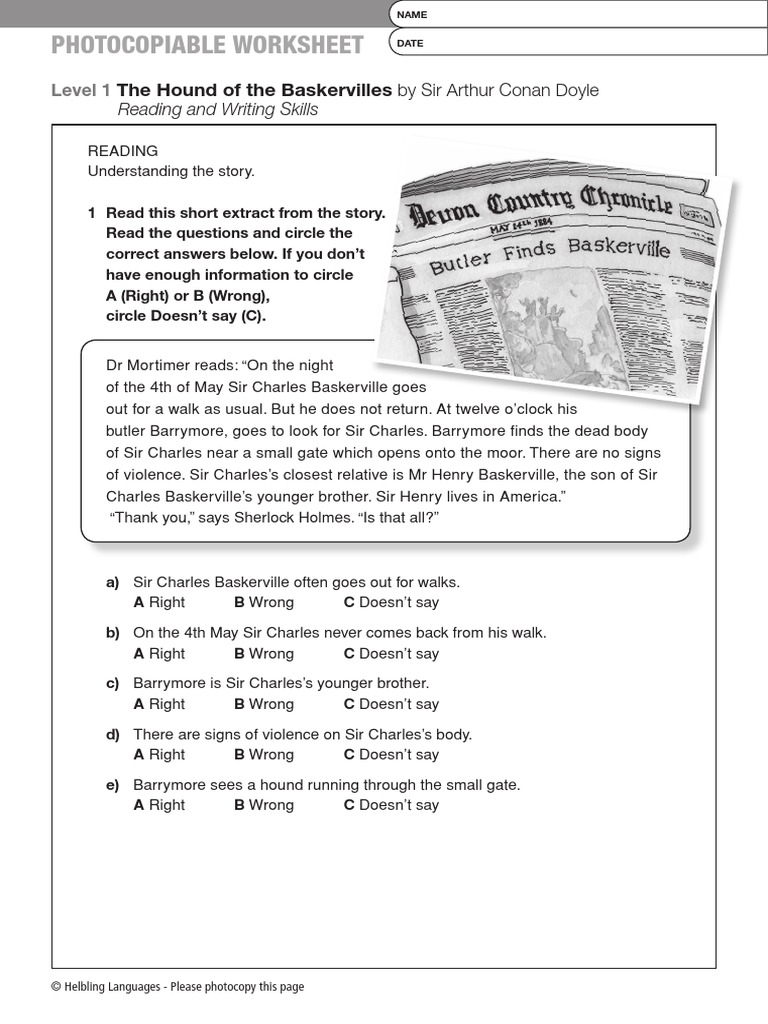 Photocopiable Worksheet: The Hound of The Baskervilles | Download Free ...