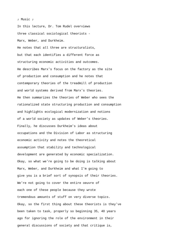 Classical Sociological Theory - Marx, Weber, Durkheim - English | PDF ...