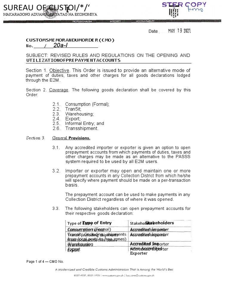 Cmo-18-2021-Revised Rules and Regulation On The Opening and Utilization ...