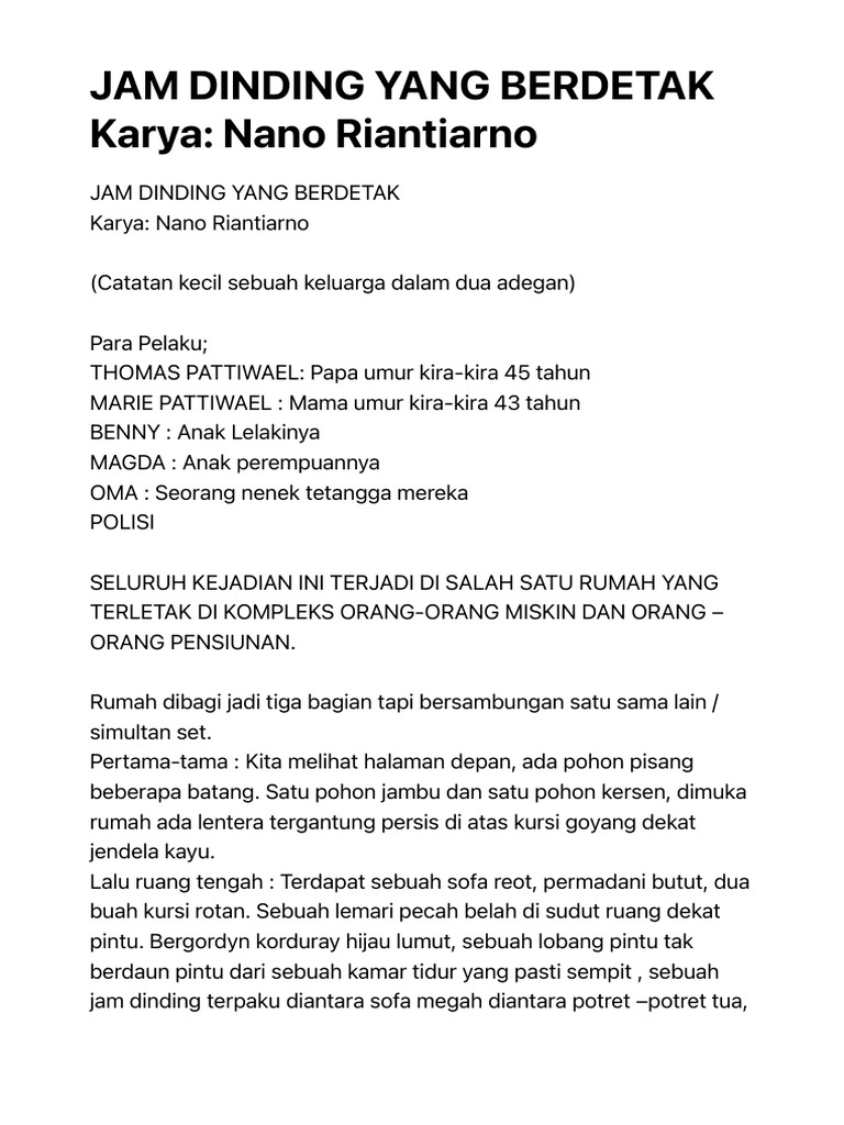 Jam Dinding Yang Berdetak - Nano Riantiarno | PDF