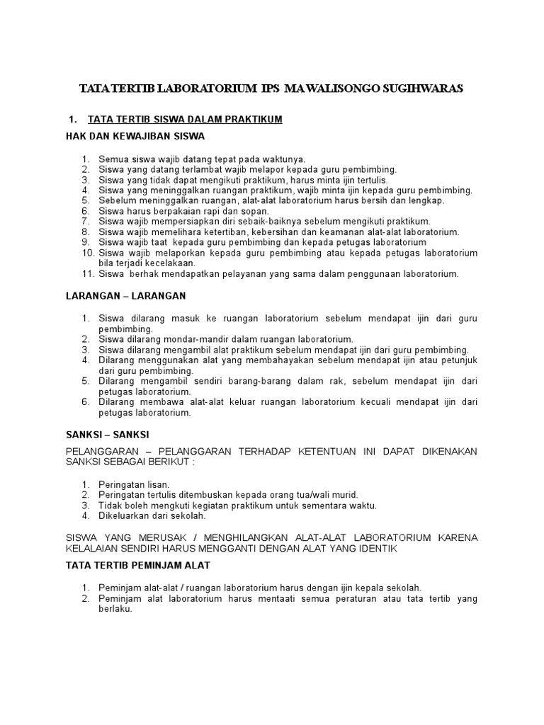 Tata Tertib Laboratorium IPS MA Walisongo | PDF