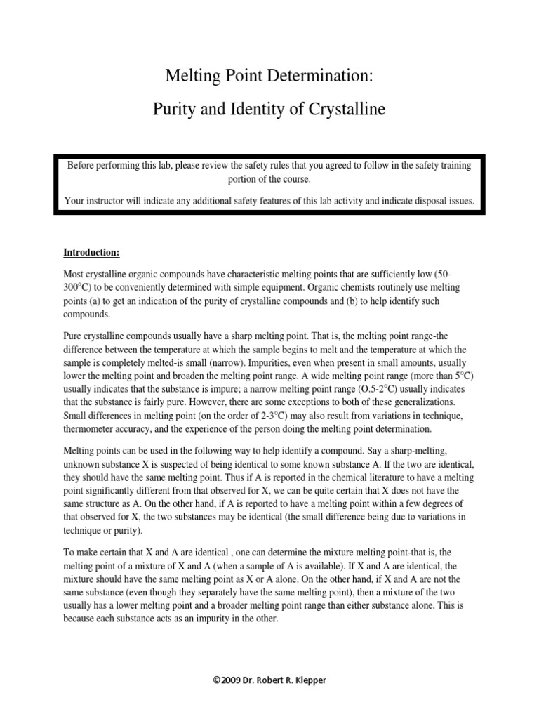 ORG LAB Melting Point Determination2009 | PDF | Melting Point ...