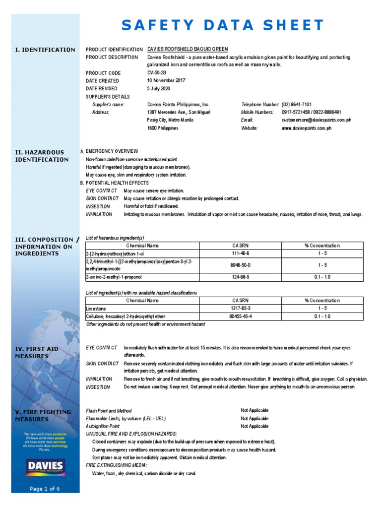 Safety Data Sheet: I. Identification | PDF | Dangerous Goods | Toxicity