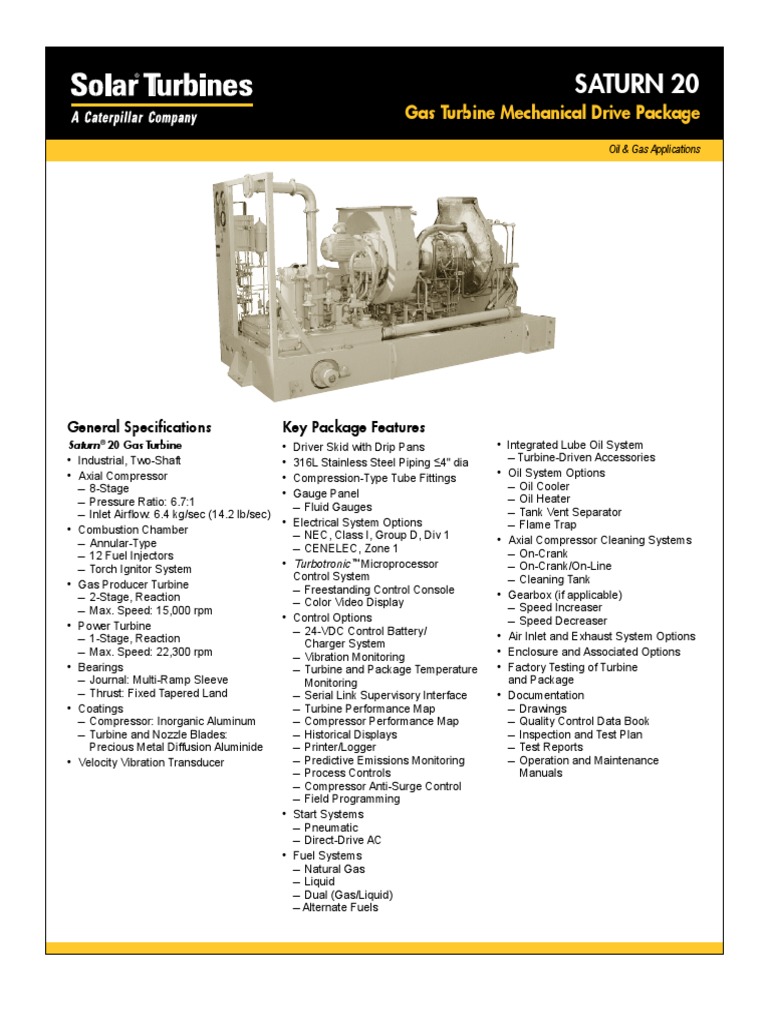 Saturn 20: Gas Turbine Mechanical Drive Package | PDF | Gas Turbine ...
