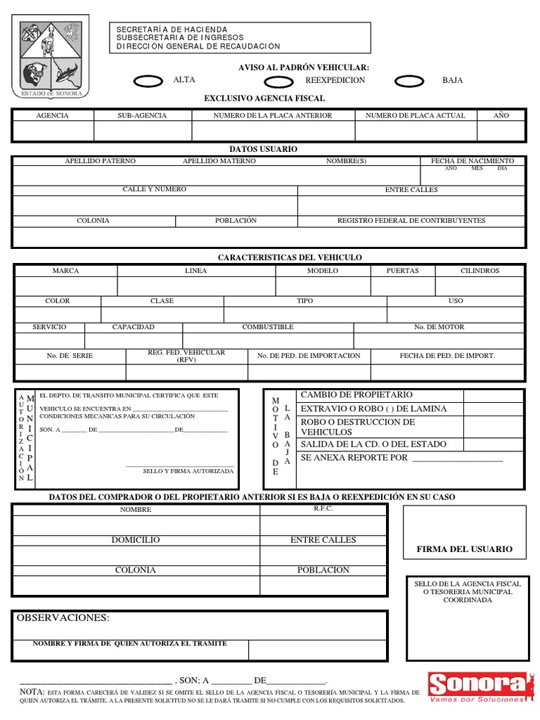 Formato De Baja De Placas Vehiculares Pdf Vehículos Transporte