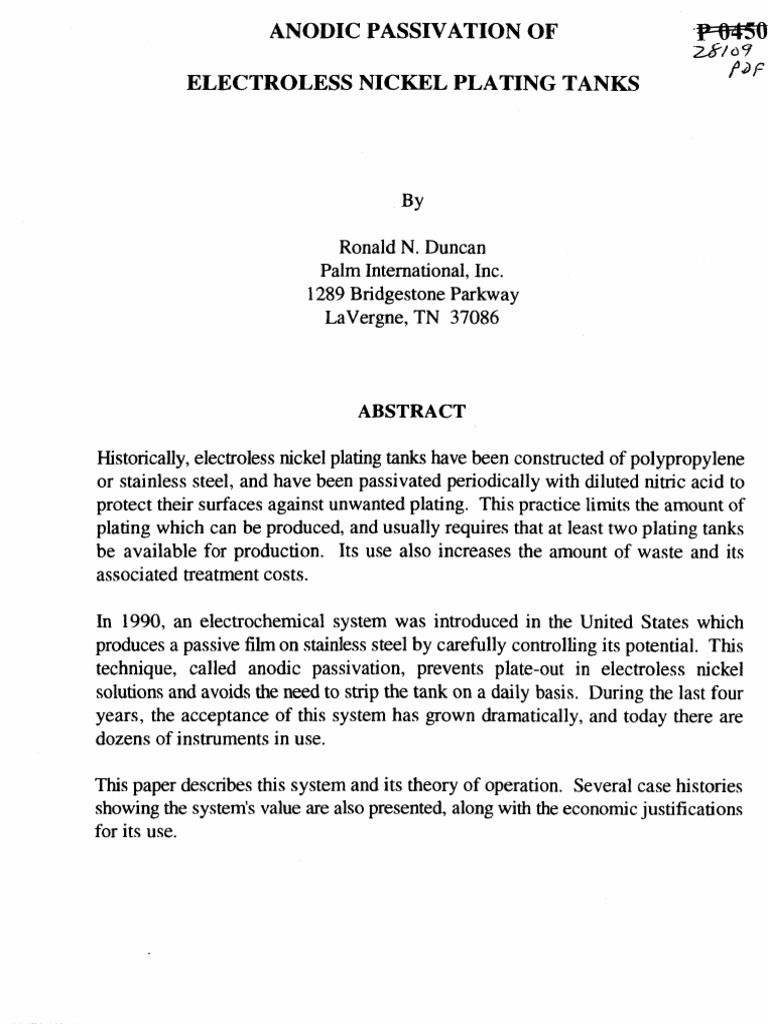 Anodic Passivation Electroless Nickel Plating Tanks | PDF | Corrosion ...