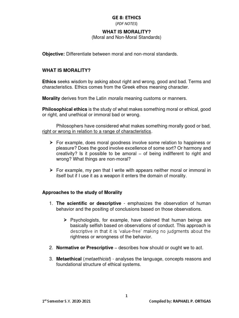 Ge 8: Ethics: (PDF Notes) | PDF | Morality | Objectivity (Philosophy)