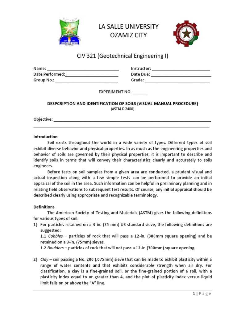 Laboratory 1. Identification of Soil (Visual-Manual Method) | PDF ...