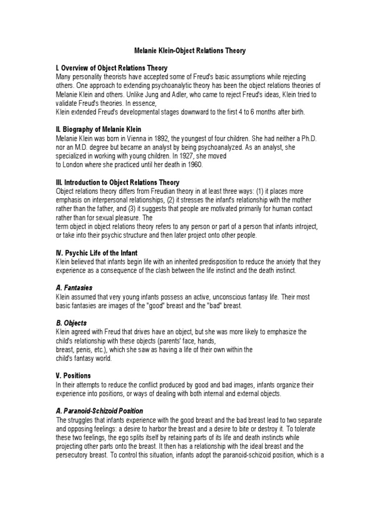 5 Melanie Klein-Object Relations Theory | PDF | Id | Object Relations Theory