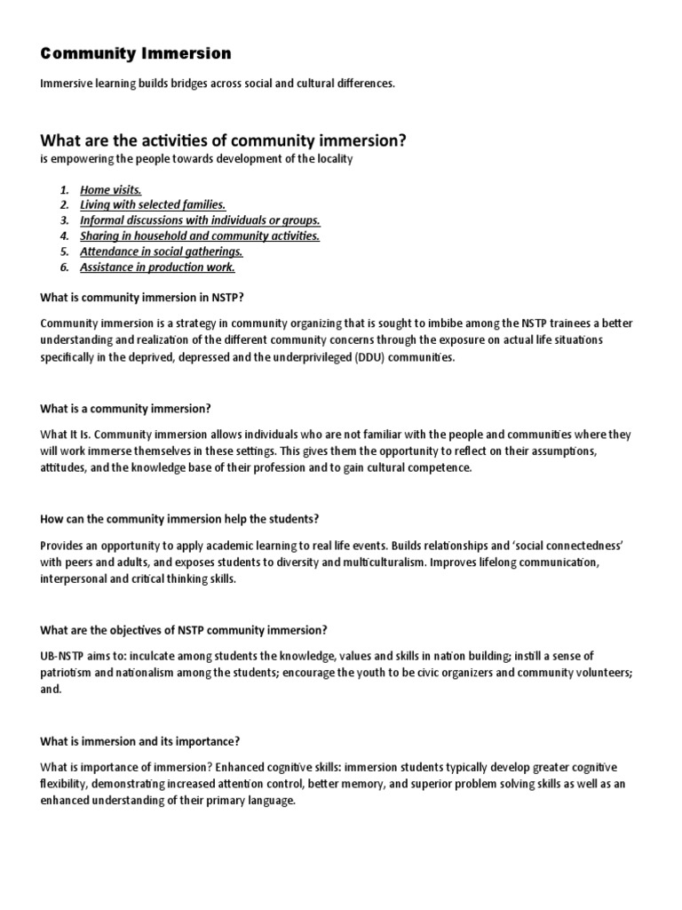 NSTP Community Immersion Guidelines | PDF | Community | Learning